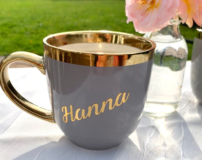 Elegant Cups With Gold Rims, Gold Handles and Names, Customizable Cups ...