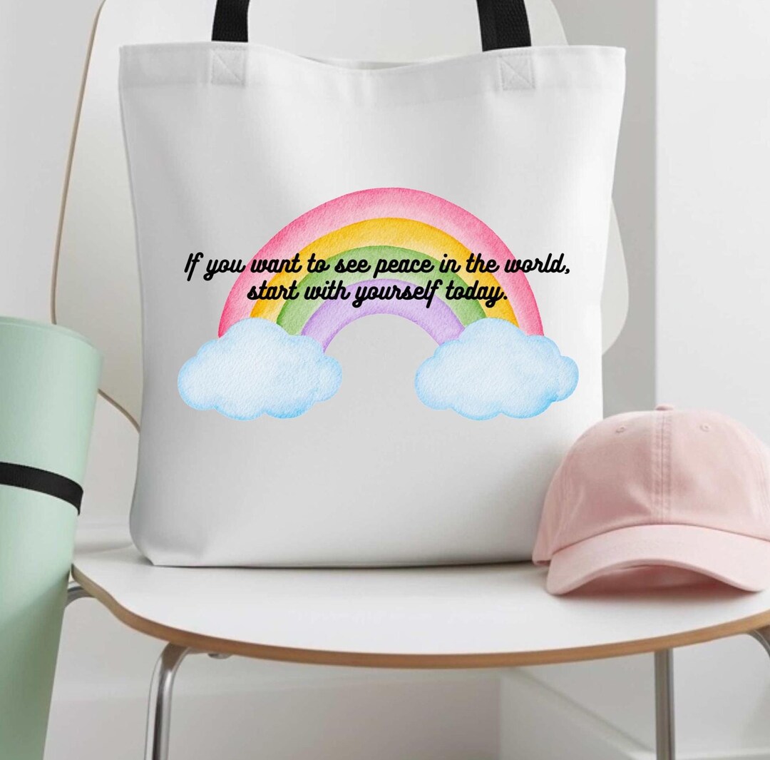 Custom Rainbow Peace Sentence Tote Bag | Rainbow With 'A Sentence for ...