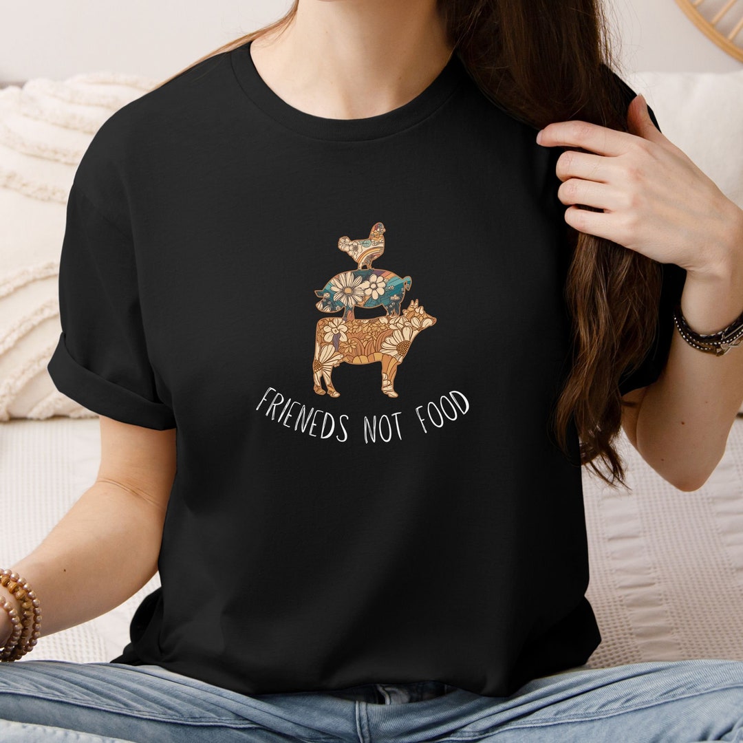 Friends Not Food Vegan Shirt, Vegetarian T-shirt, Black Unisex Tee, Vegan Gift - Etsy