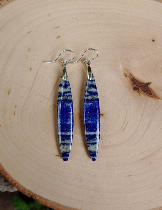 Unique Lapis Lazuli Earrings. Long Lapis Earrings. Sterling Silver Lapis Earrings Etsy