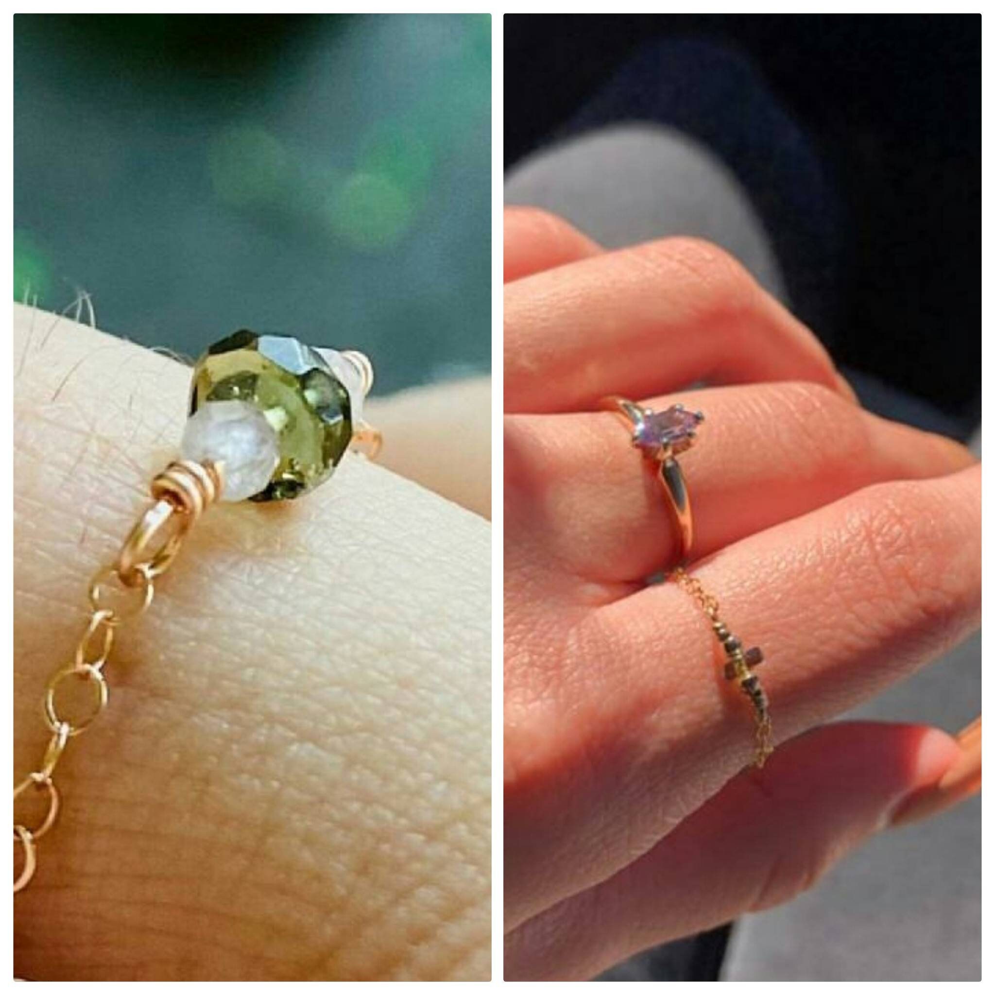 Real Moldavite Ring. Moldavite Chain Ring. Minimalist Ring. - Etsy