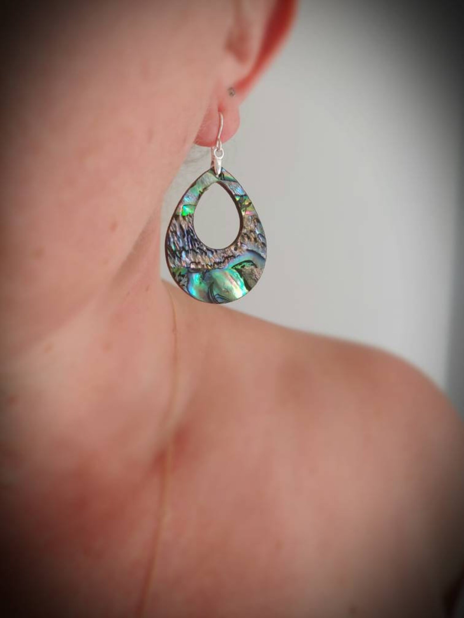Big Hoop Abalone Shell Earrings. Silver Abalone Earrings. - Etsy