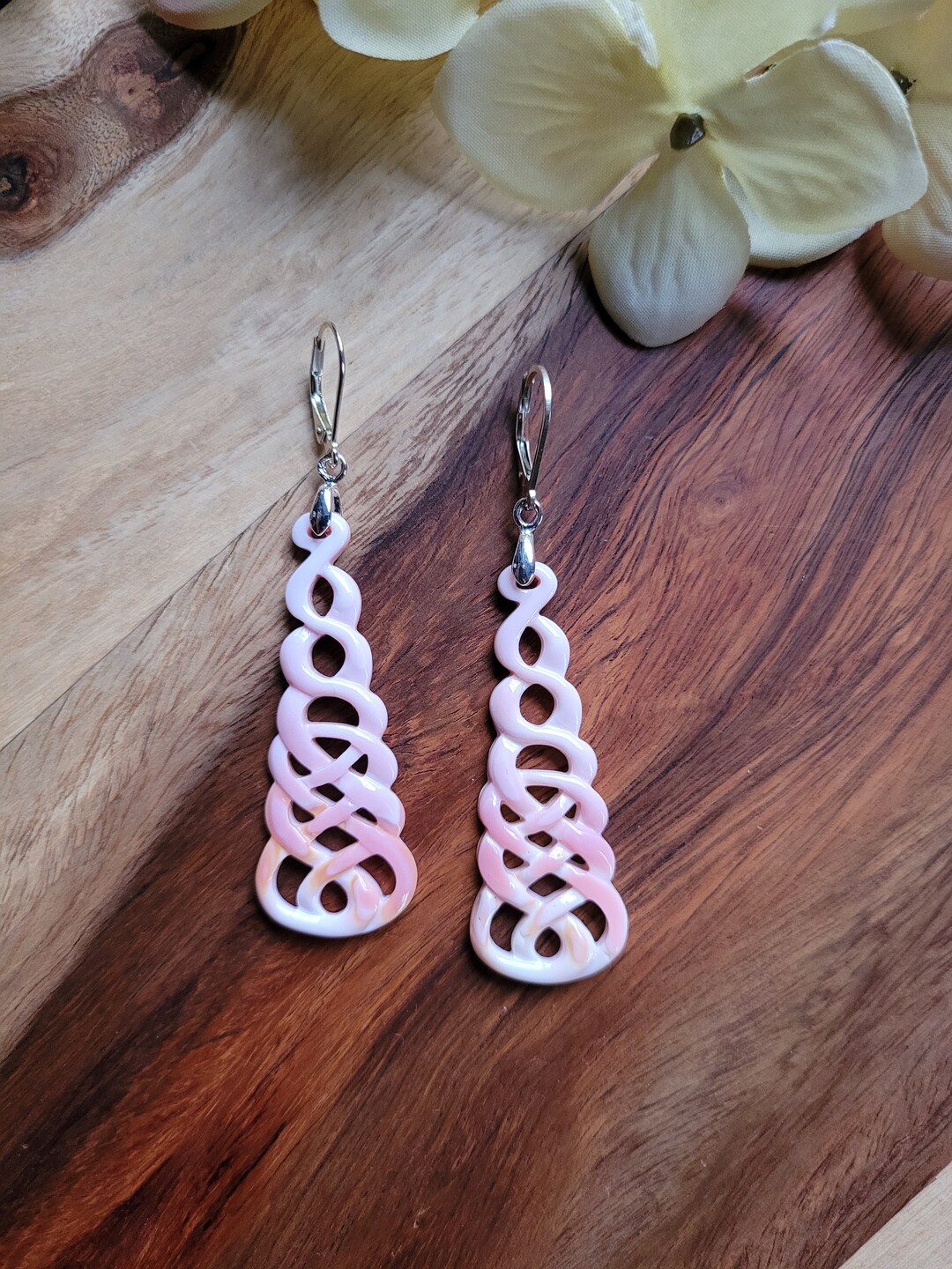 Unique Filigree Pink Conch Shell Earrings. Blush Pink Earrings ...