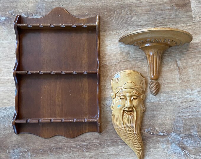 Vintage Wooden Souvenir Spoon Holder, Ornate Display Stand, Kitchen ...