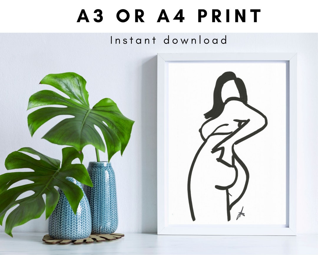 Big Bum Line Drawing PRINTABLE Female Bottom Nudity Naked - Etsy