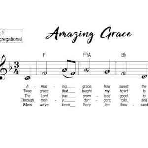 Amazing Grace - 3 Keys: D, F & G, Simple Chord Chart, Large Beginner ...