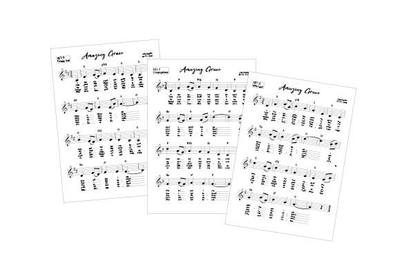 Amazing Grace - 3 Keys: D, F & G, Simple Chord Chart, Large Beginner ...
