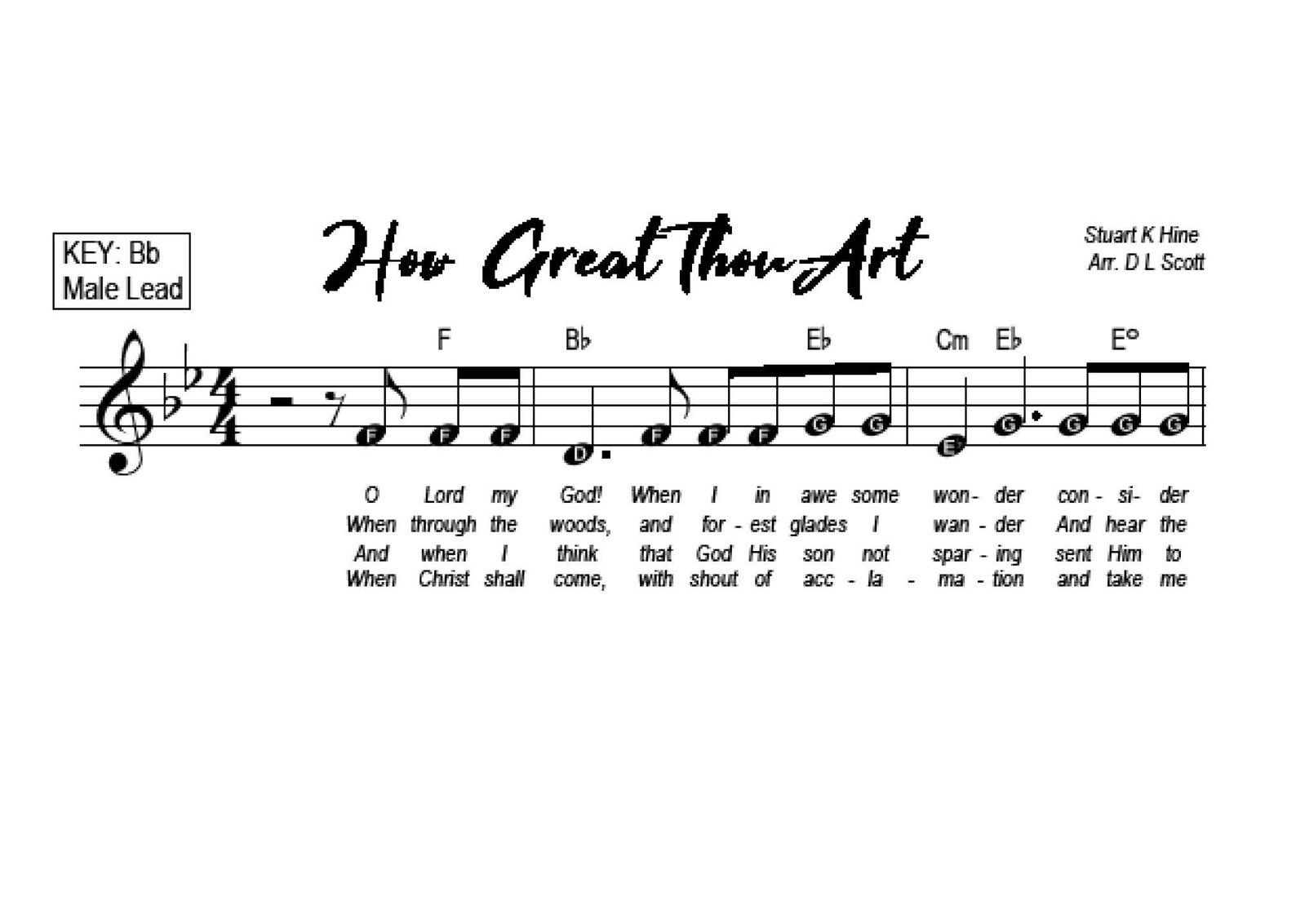 How Great Thou Art - 3 Keys: G, A & Bb, Simple Chord Chart, Large ...