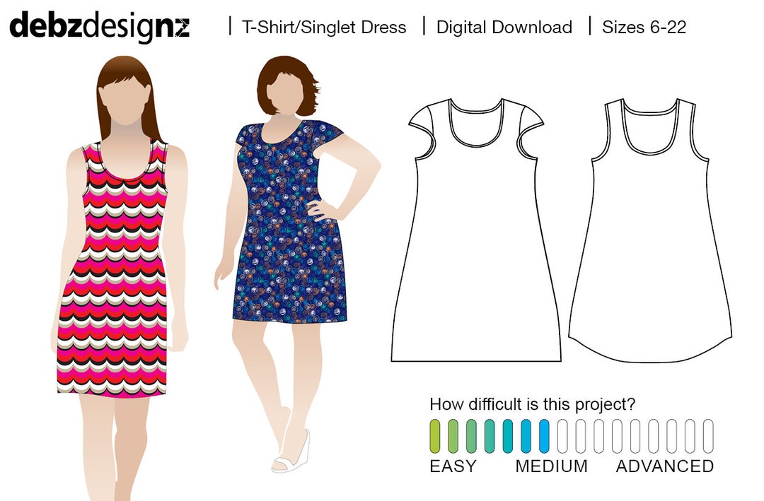 T Shirt/singlet Dress Knit/stretch Sewing Pattern - for Sizes 6-22 ...