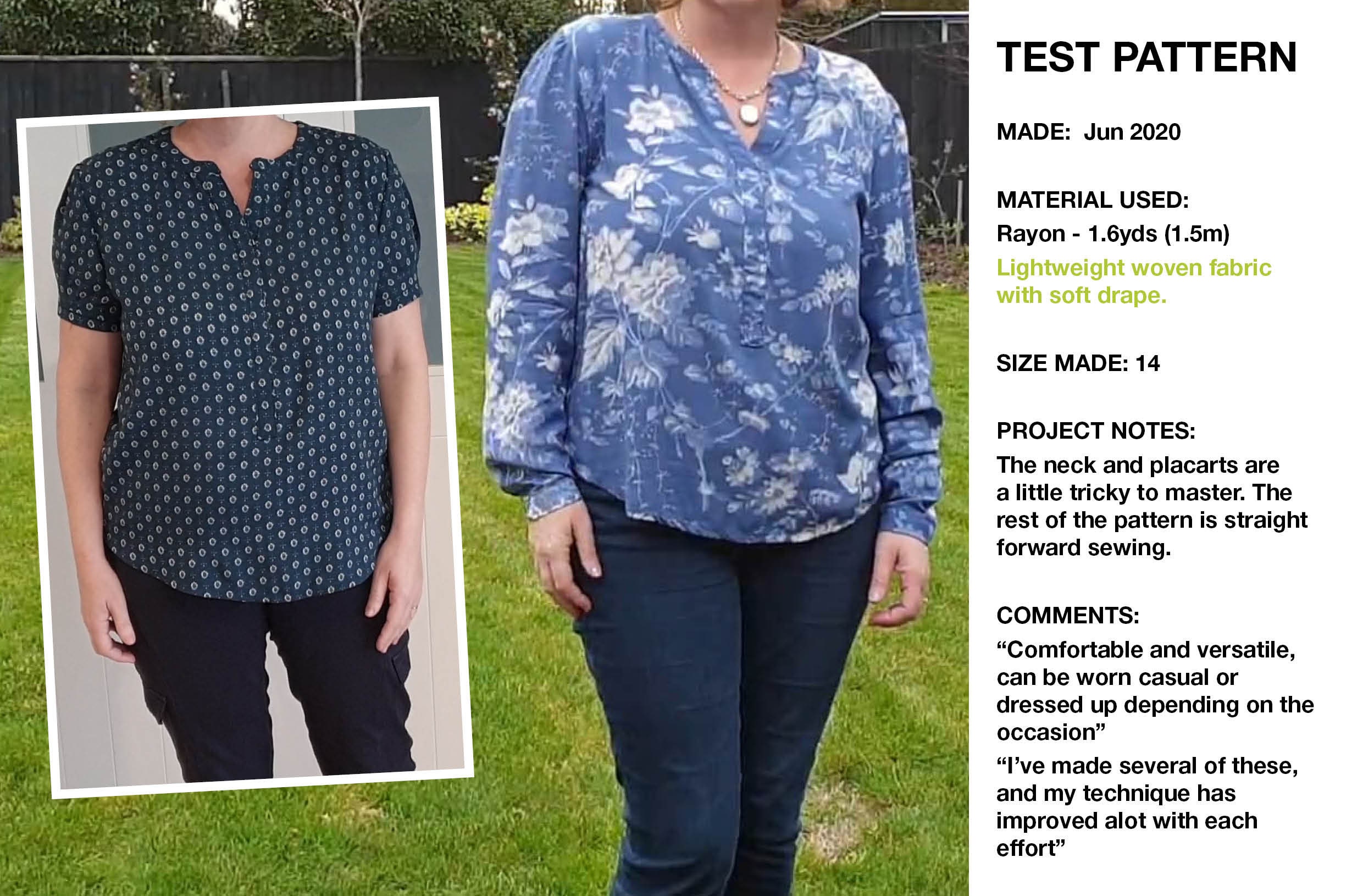 Round Neck Blouse Pattern, Easy Sewing, No Buttons - Five Sizes in One ...