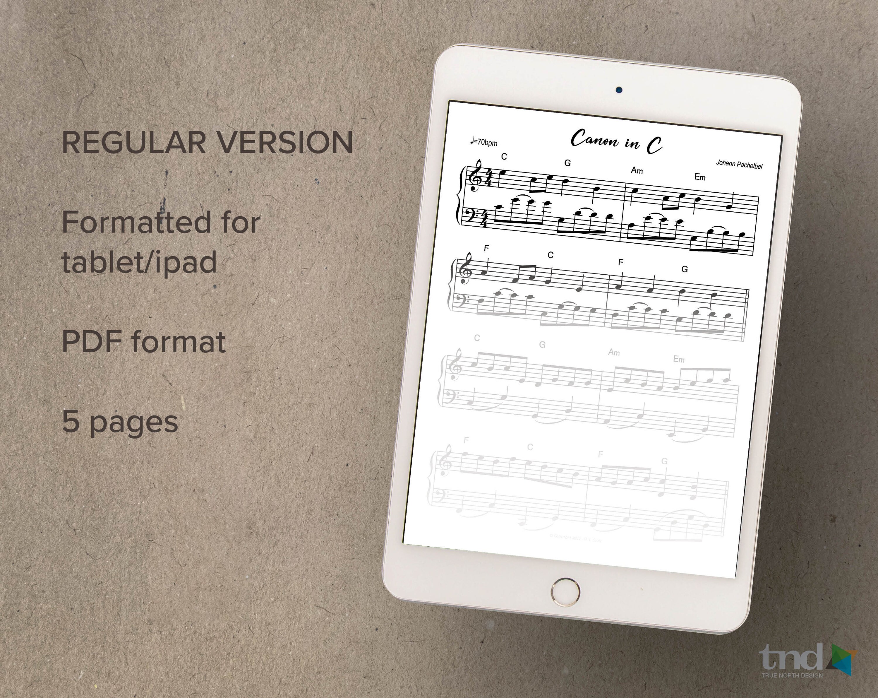 Canon in C (instead of D), Sheetmusic, Easy Read Notes, Tablet/ipad ...