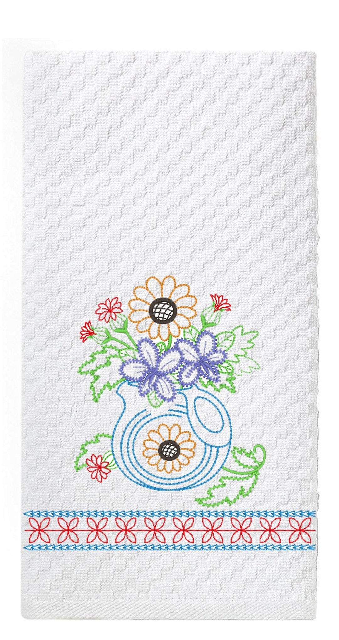 Embroidered Kitchen in Bloom Towels, Vintage Floral Design Towels ...