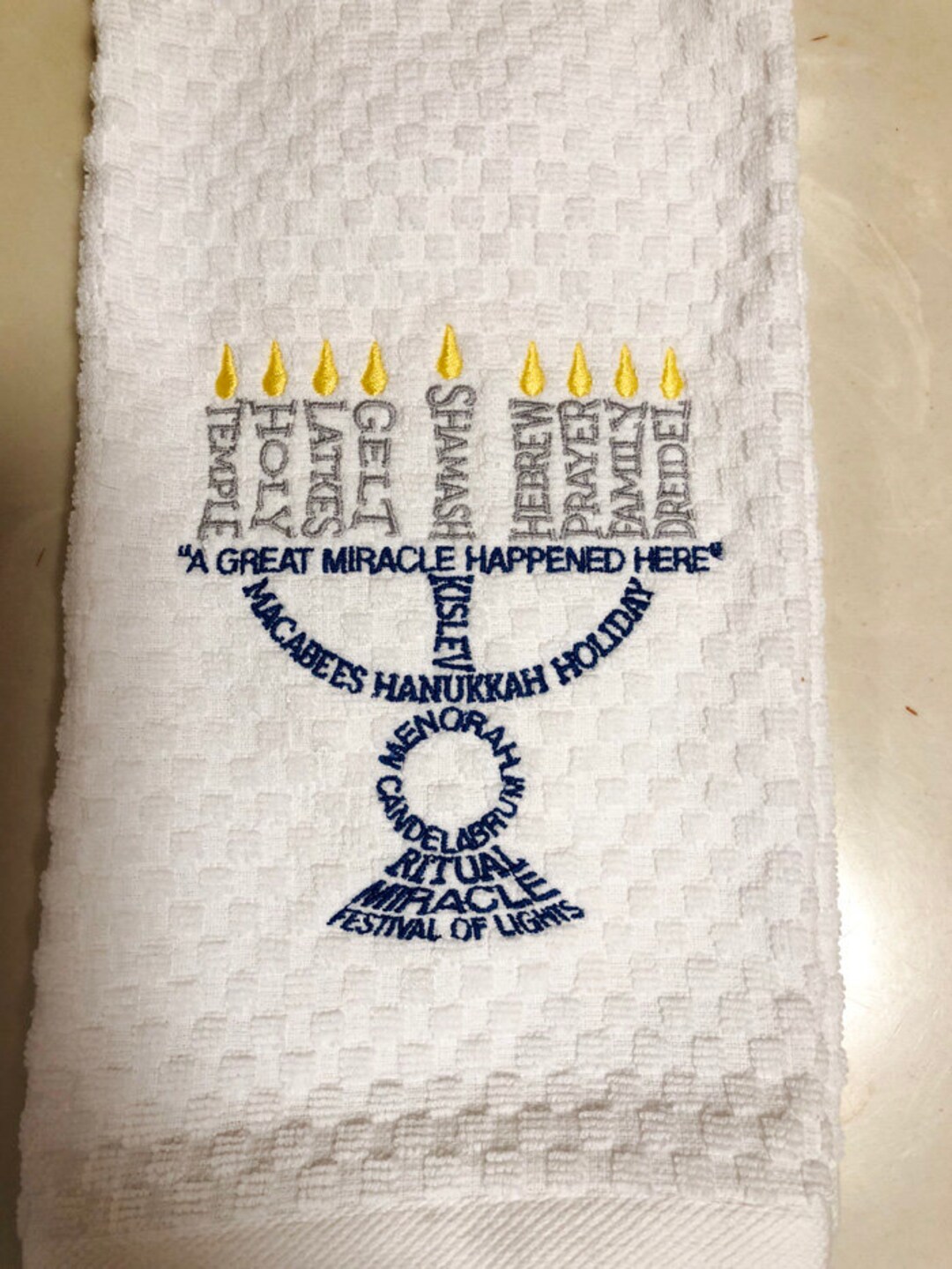 Embroidered Hanukkah Menorah With Words Kitchen Tea Towel - Etsy