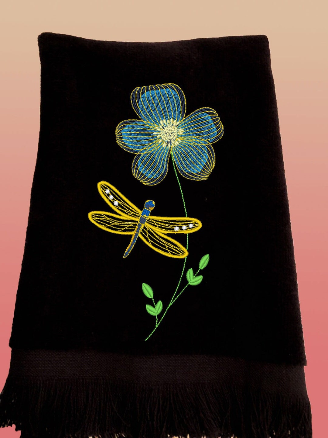 Floral Fingertip Towels, Embroidered Blue and Gold Flower, Bathroom ...