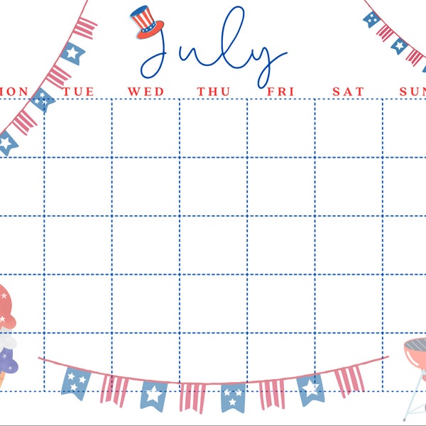July Calendar - Etsy