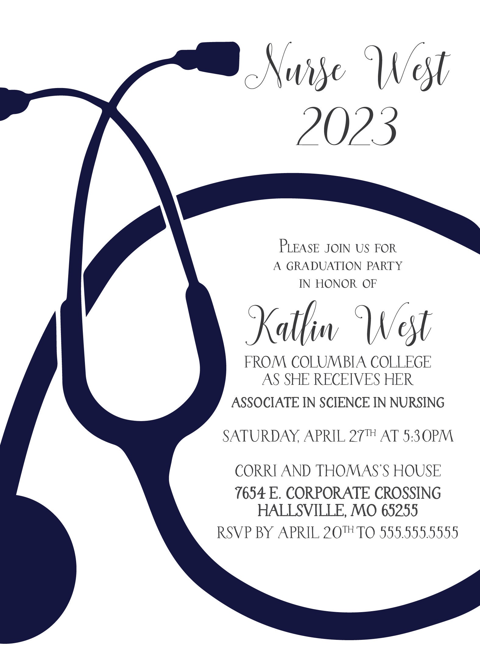 Nursing School Graduation Invitation • Stethoscope Design (digital ...