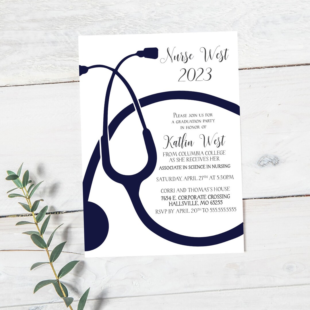 Nursing School Graduation Invitation • Stethoscope Design (digital ...