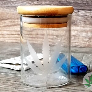 Etched Cannabis Leaf Glass Stash Jar Monogram Laser Engraved Lid ...