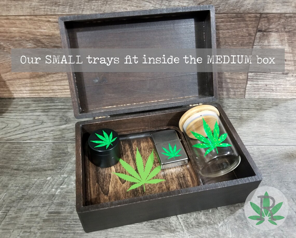 Wood Stash Box with Laser Engraved Cannabis Leaf Herb Holder | Etsy