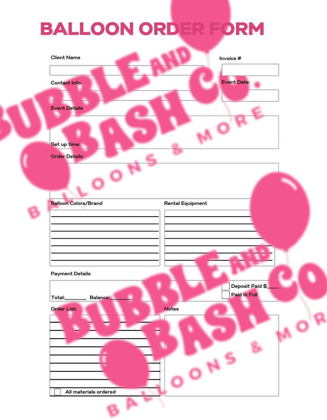 Balloon Order Form - Etsy