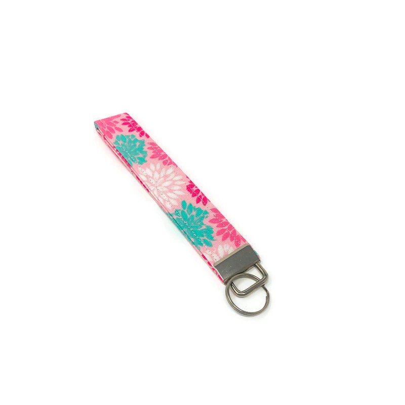 Pink Floral Key Fob, Keychain, Wristlet, Key Chain, Key Lanyard, Wrist ...