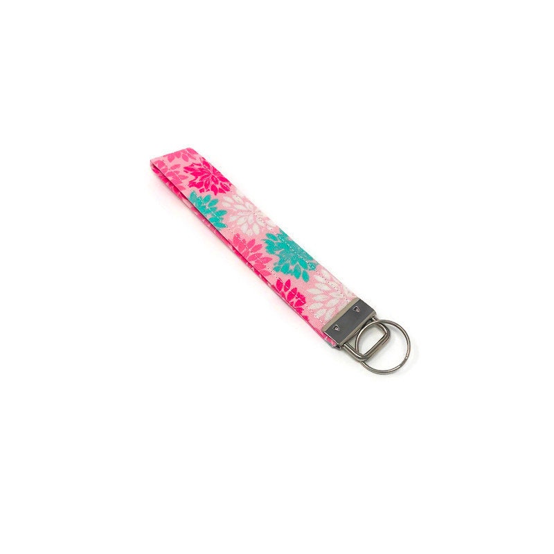 Pink Floral Key Fob, Keychain, Wristlet, Key Chain, Key Lanyard, Wrist ...
