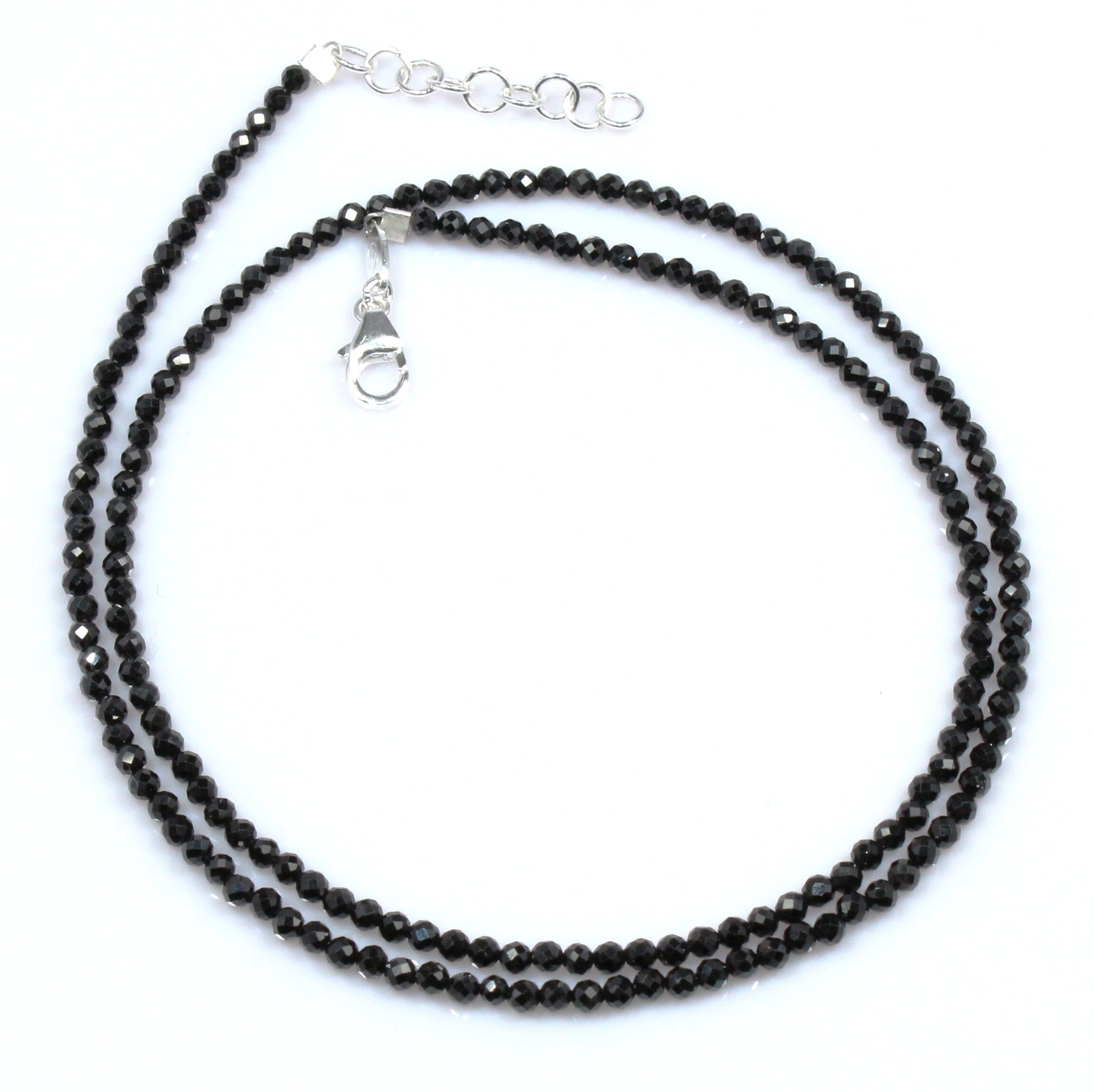 Black Spinel Necklace Sterling Silver 3 Mm Beads 16 Etsy