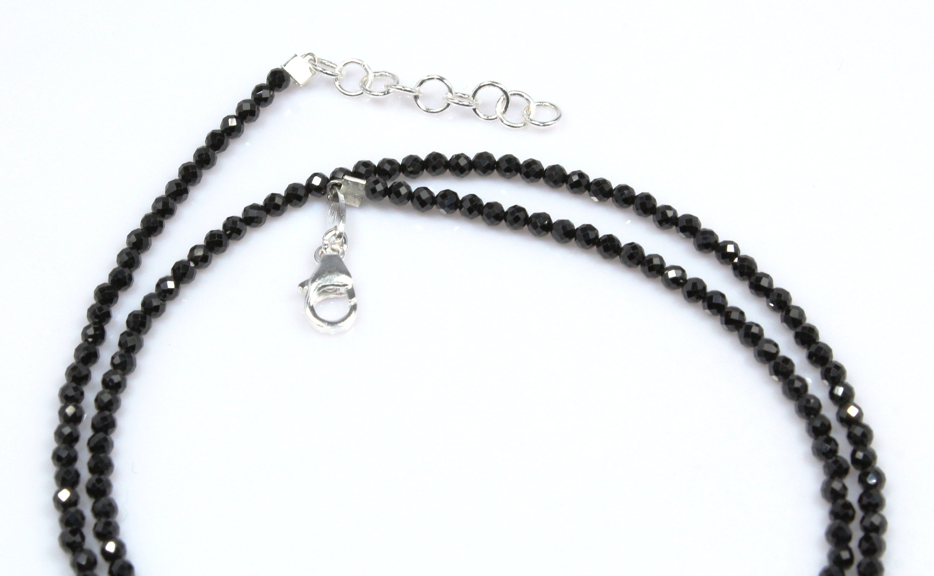 Black Spinel Necklace Sterling Silver 3 Mm Beads 16 Etsy