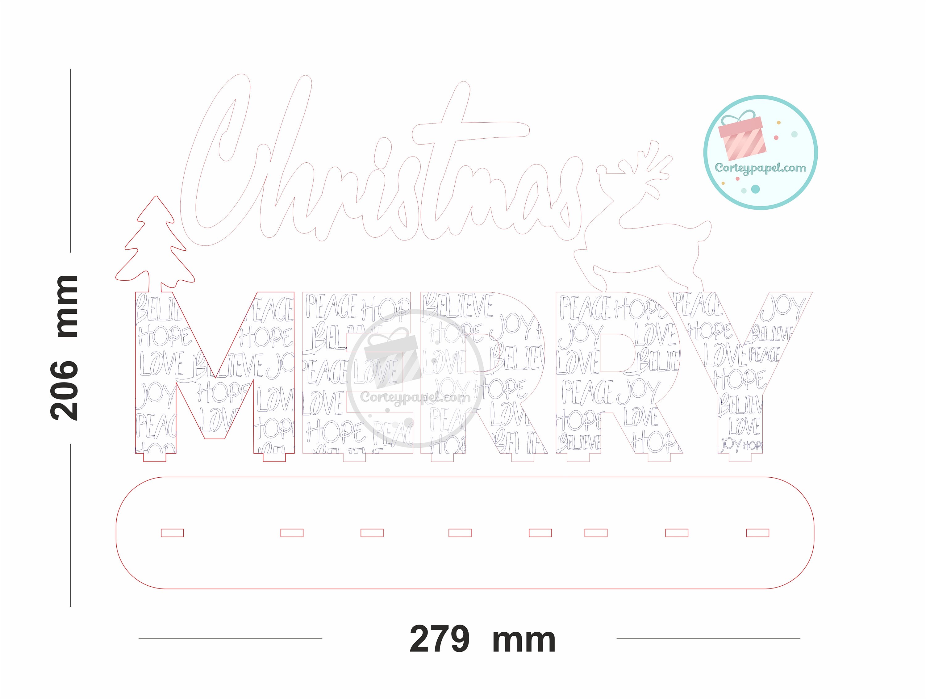 Merry Christmas Svg Laser Cut File Svg File For Glowforge 3mm Thick Etsy