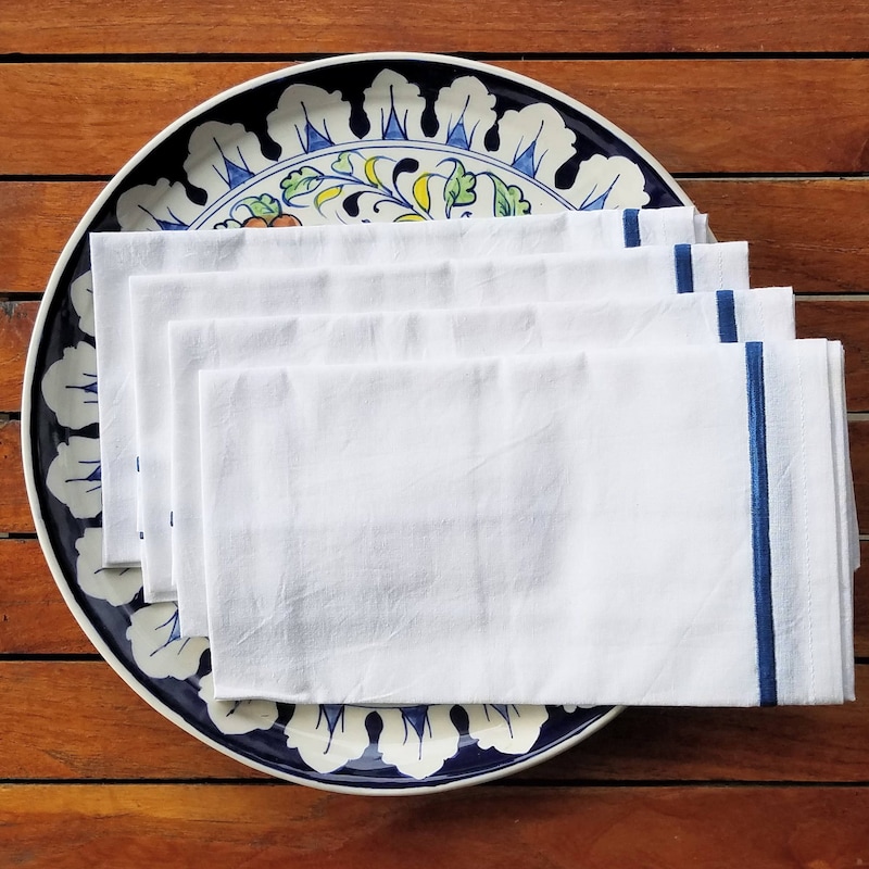Blue and White Napkin Set - Etsy