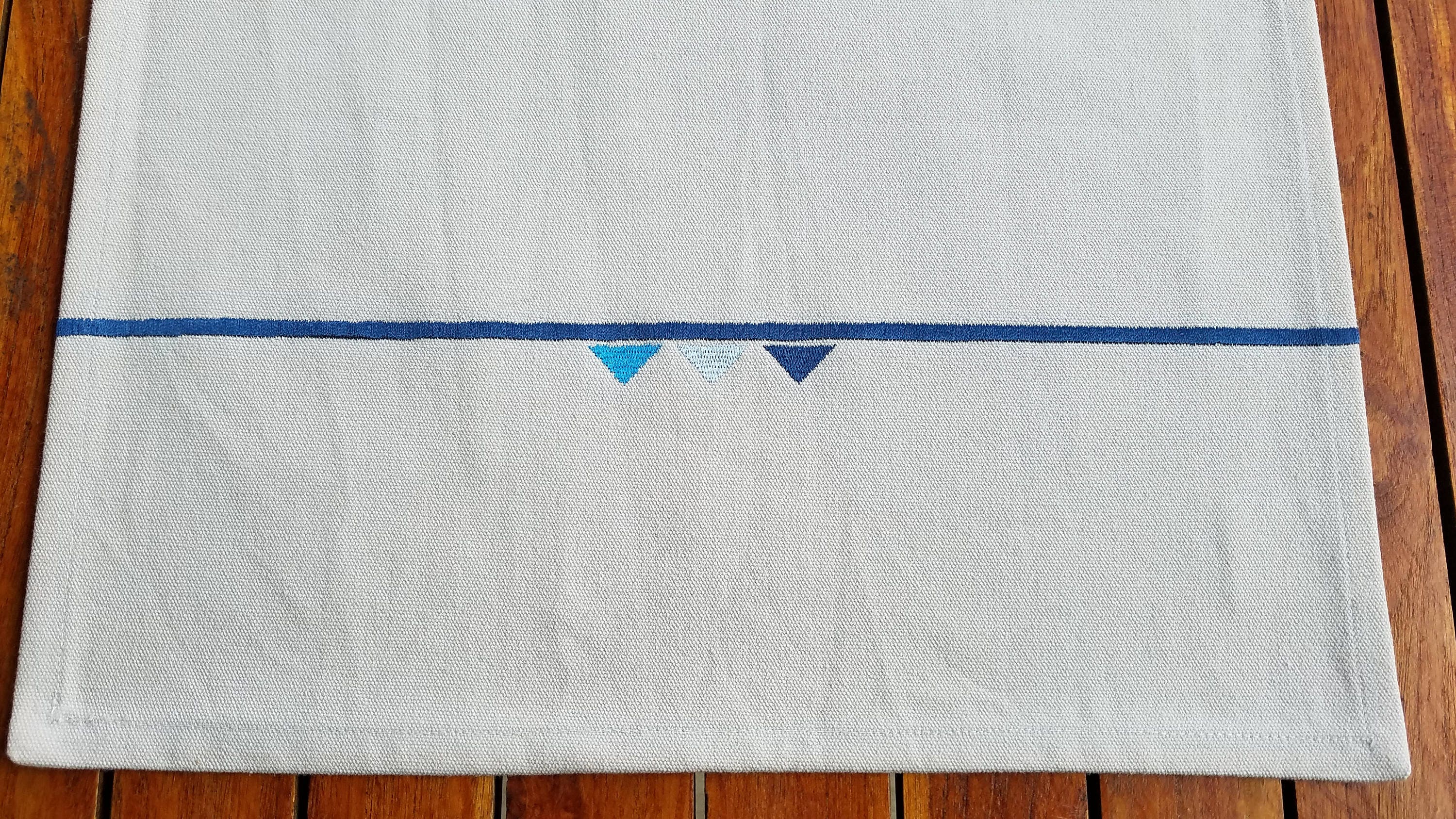 Beige Cotton Table Runner Embroidered With Blue Triangles - Etsy