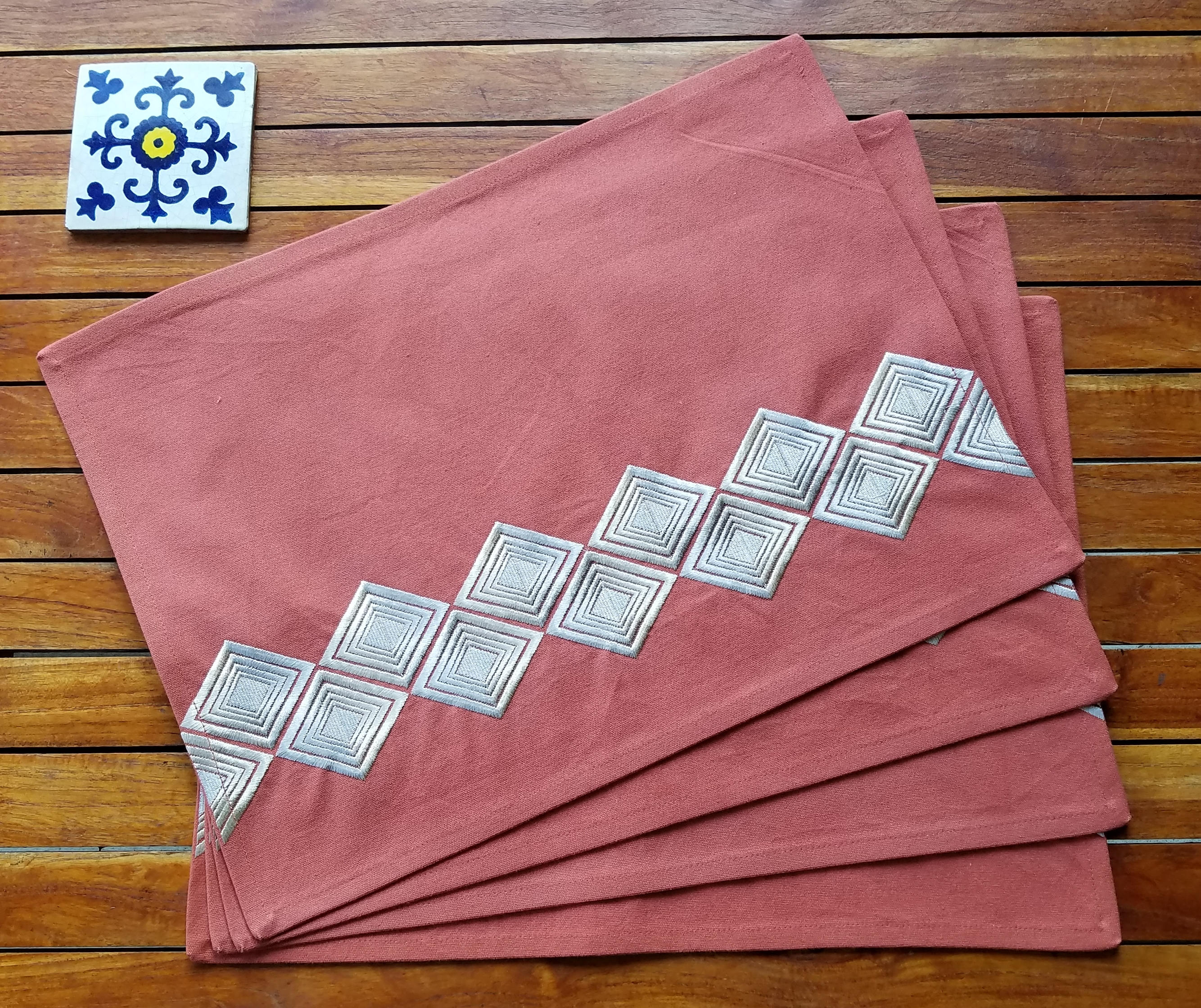 Rust Colored Cotton Placemats With Dull Gold Embroidery - Set of 4 - Etsy