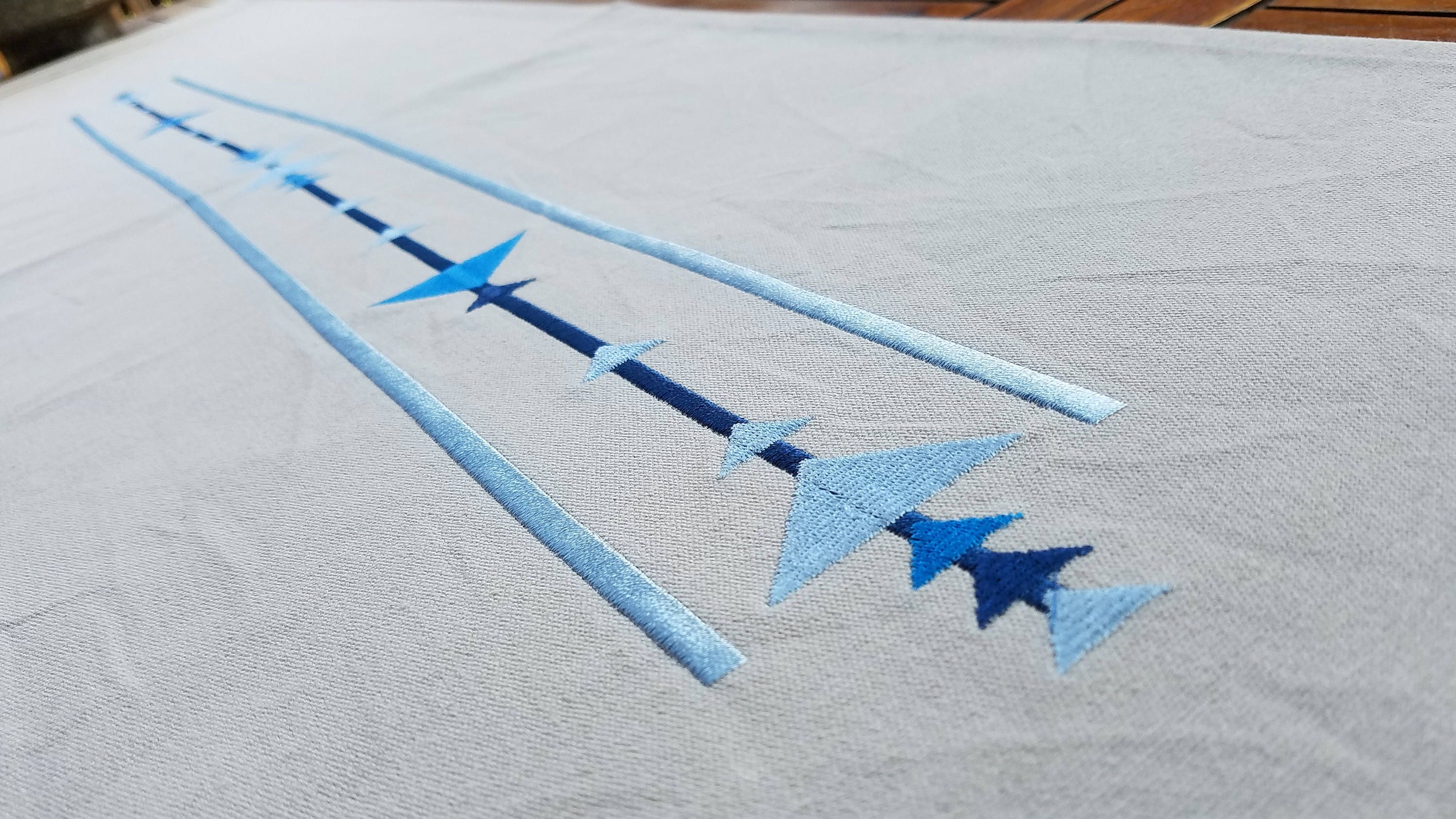Beige Cotton Table Runner Embroidered With Blue Triangles - Etsy