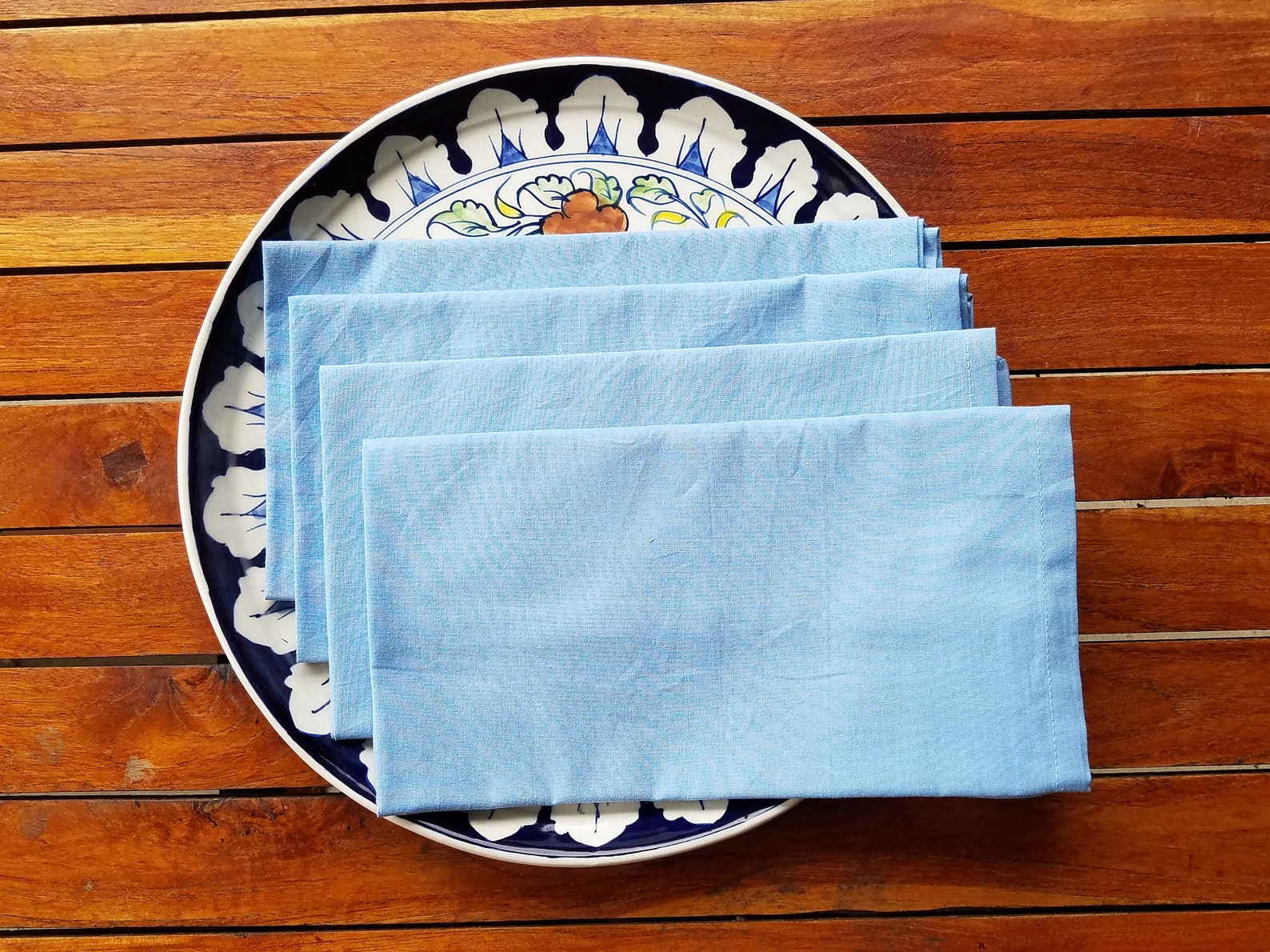Light Blue Cotton Napkins - Set of 4 - Etsy