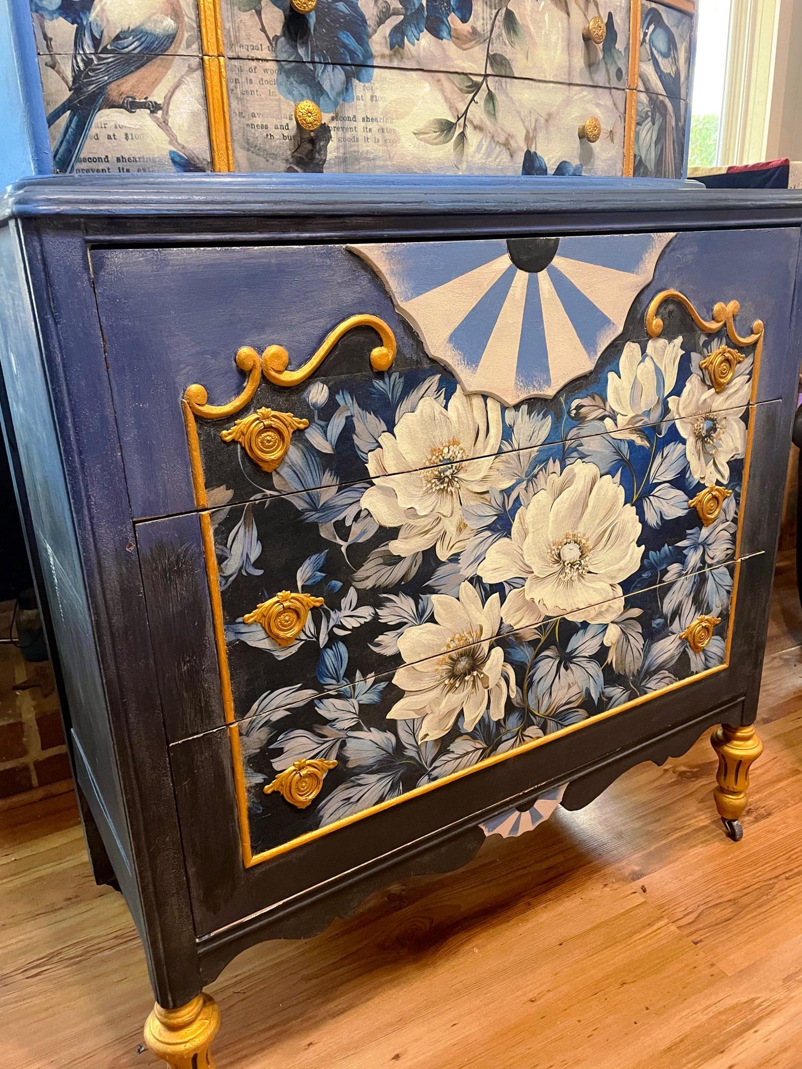Vintage Hand Painted Chalk Art Dresser, Decoupage, Gold Guilded ...