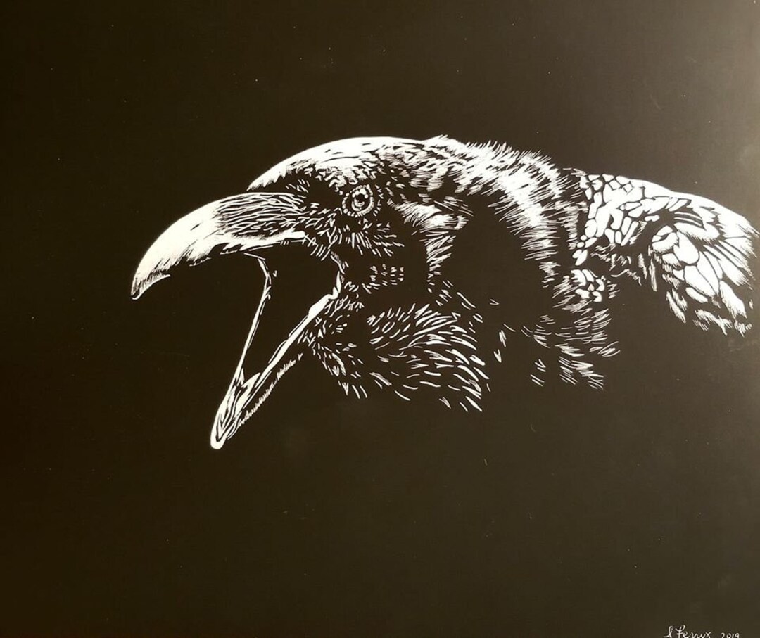 Raven Calling- Original Scratch Art - Etsy