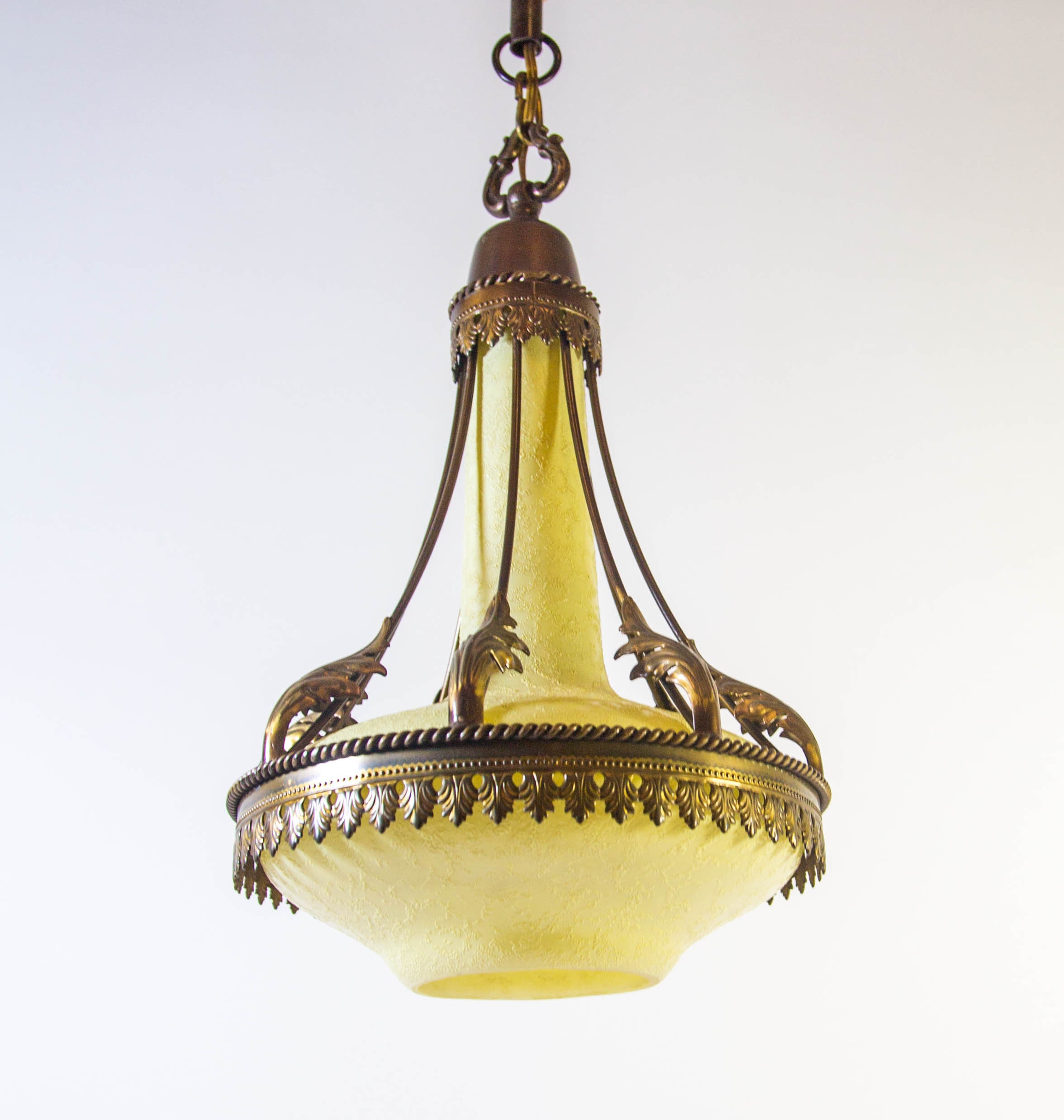 Antique Pendant Lamp | Victorian Style | Yellow Textured Glass - Etsy