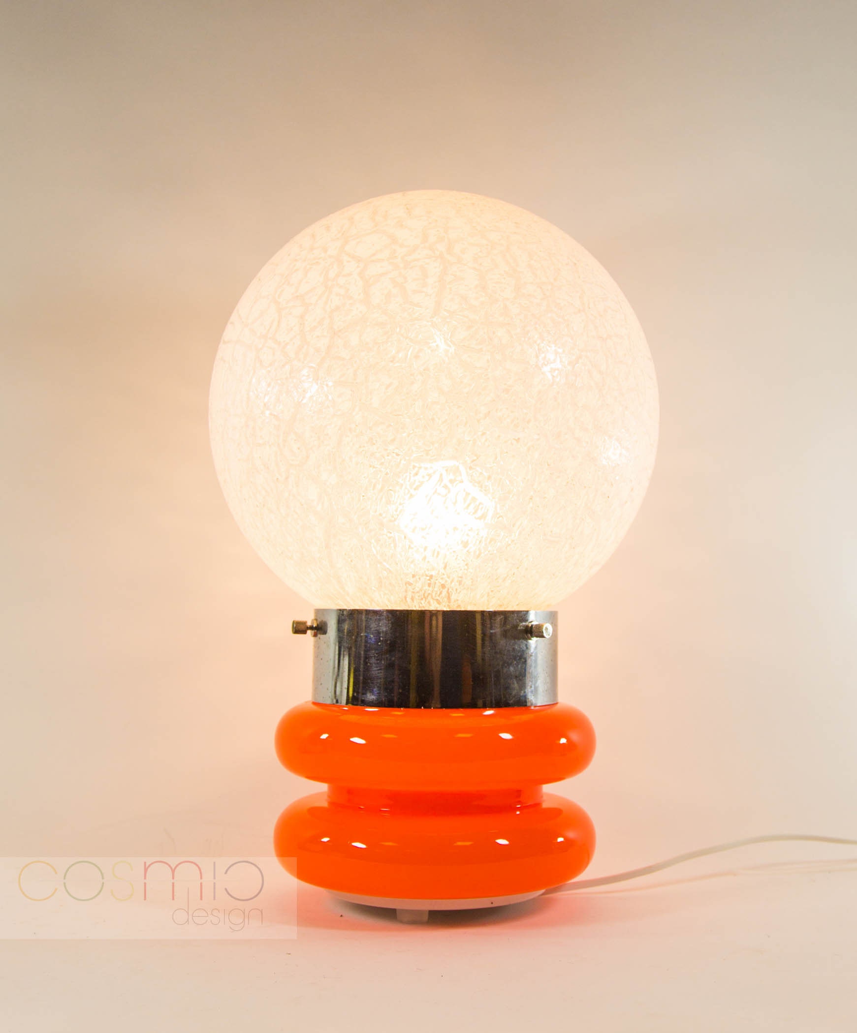 Midcentury Table Lamp Orange Glass Base White Textured | Etsy