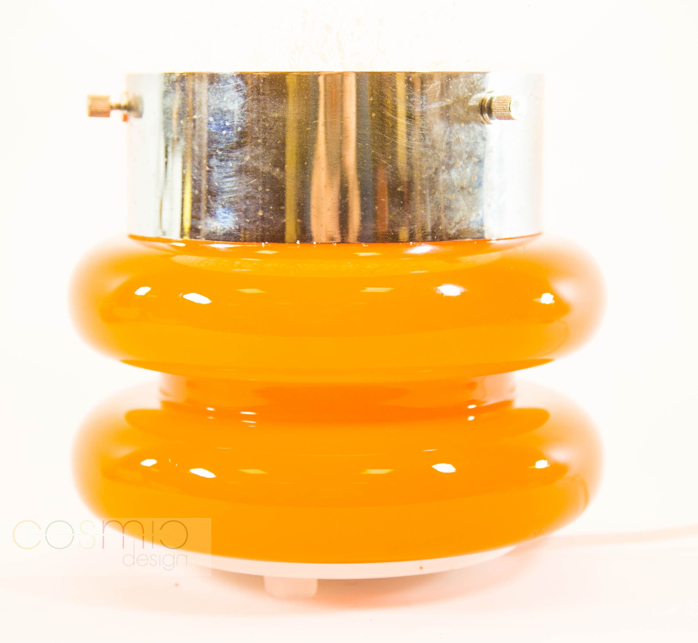 Midcentury Table Lamp Orange Glass Base White Textured | Etsy