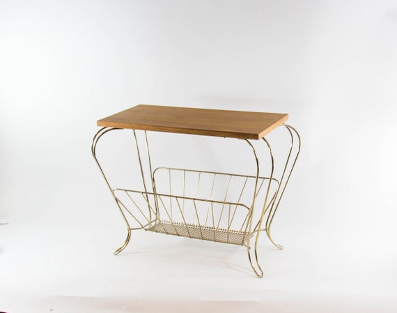 Elegant Side Table Magazine Holder Curved Metal Base - Etsy