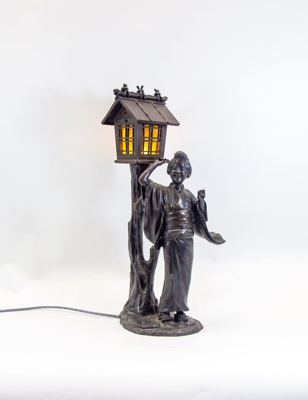 Japanese Geisha Lantern Lamp | Heavy Bronze | Meiji Period | Early 20th ...