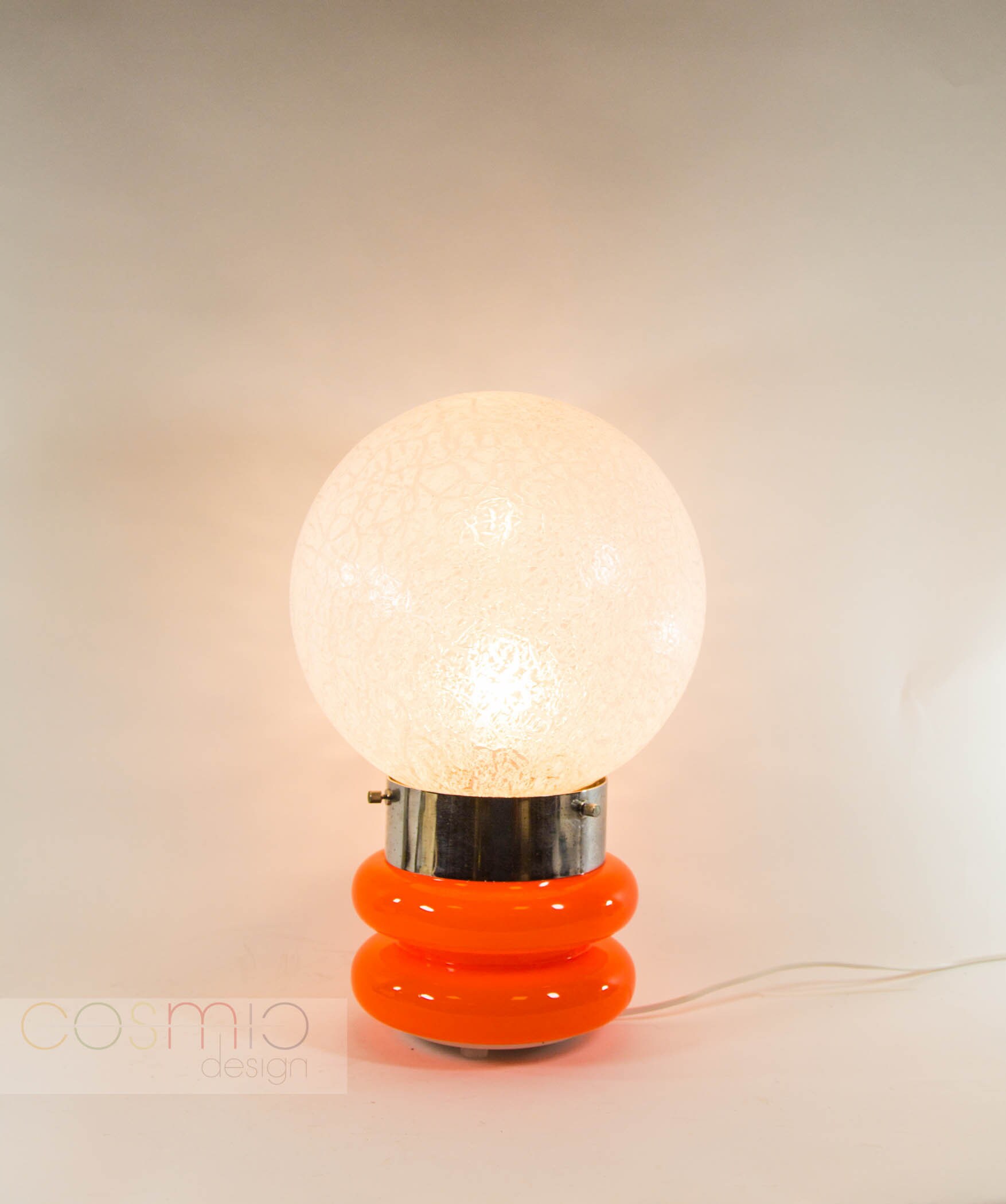 Midcentury Table Lamp Orange Glass Base White Textured | Etsy