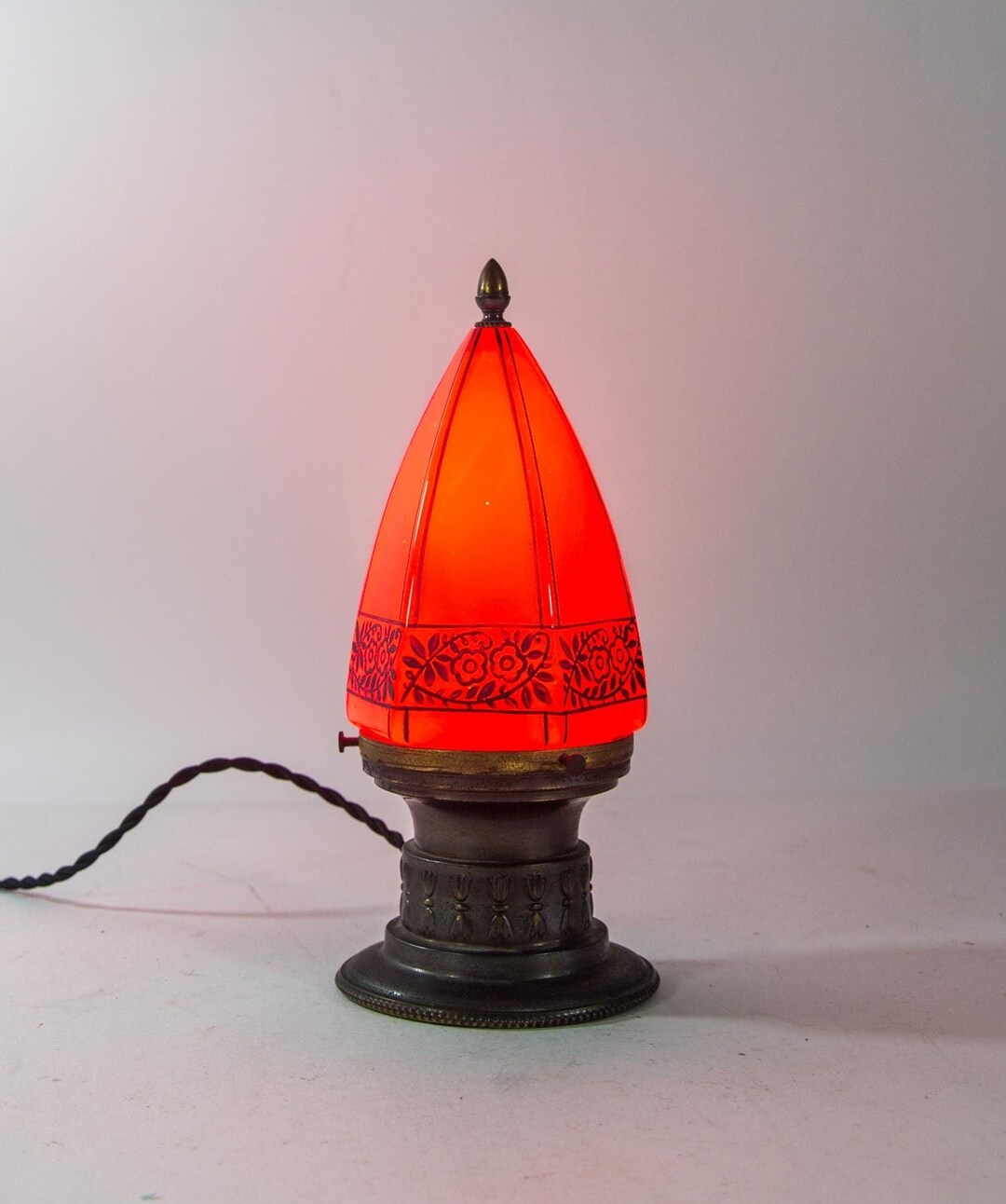 Art Deco Table Lamp | Red Stained Glass | Brass Base | Amsterdam School ...