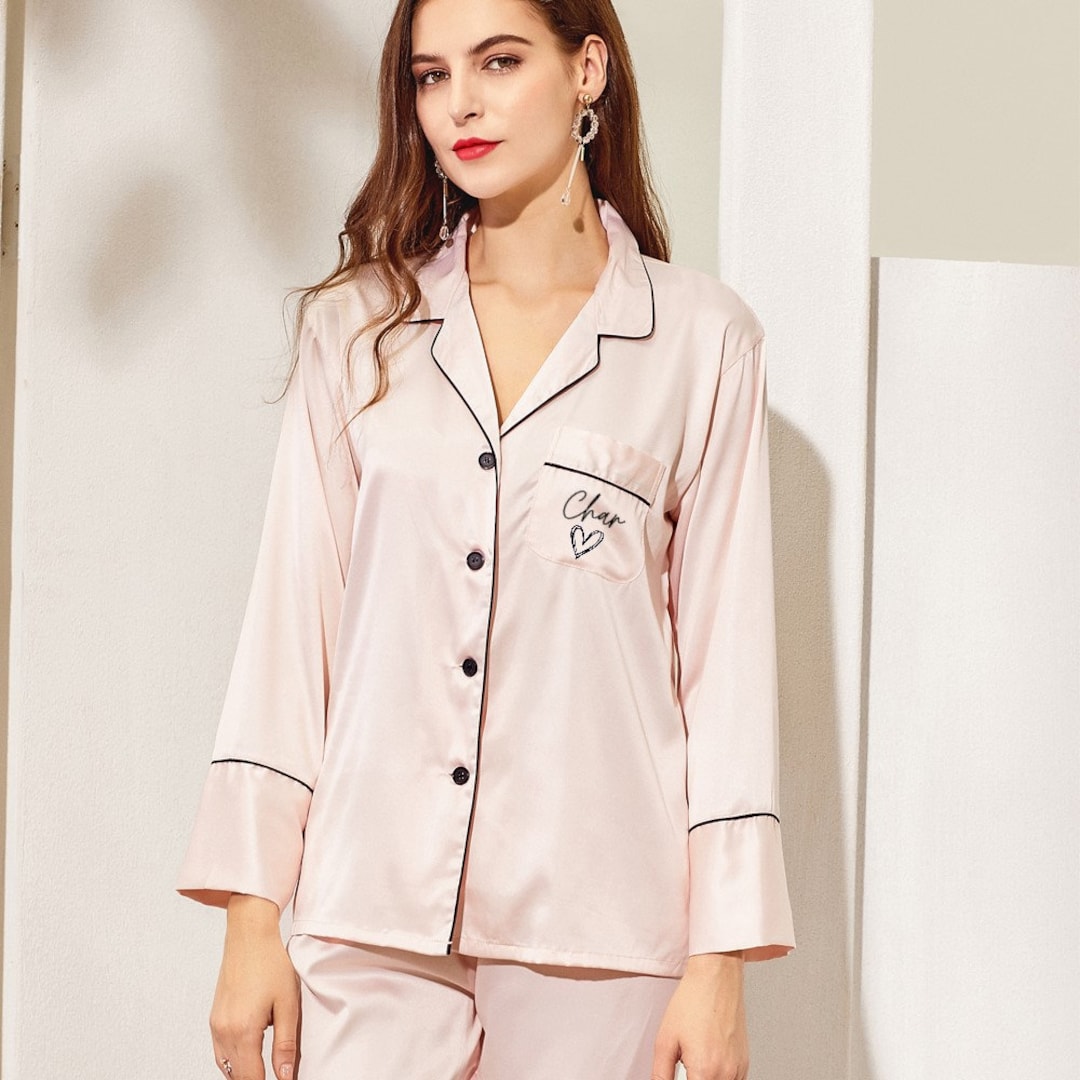 Personalised Satin Pyjamas, Long Sleeve and Long Pants, Satin Pyjamas ...