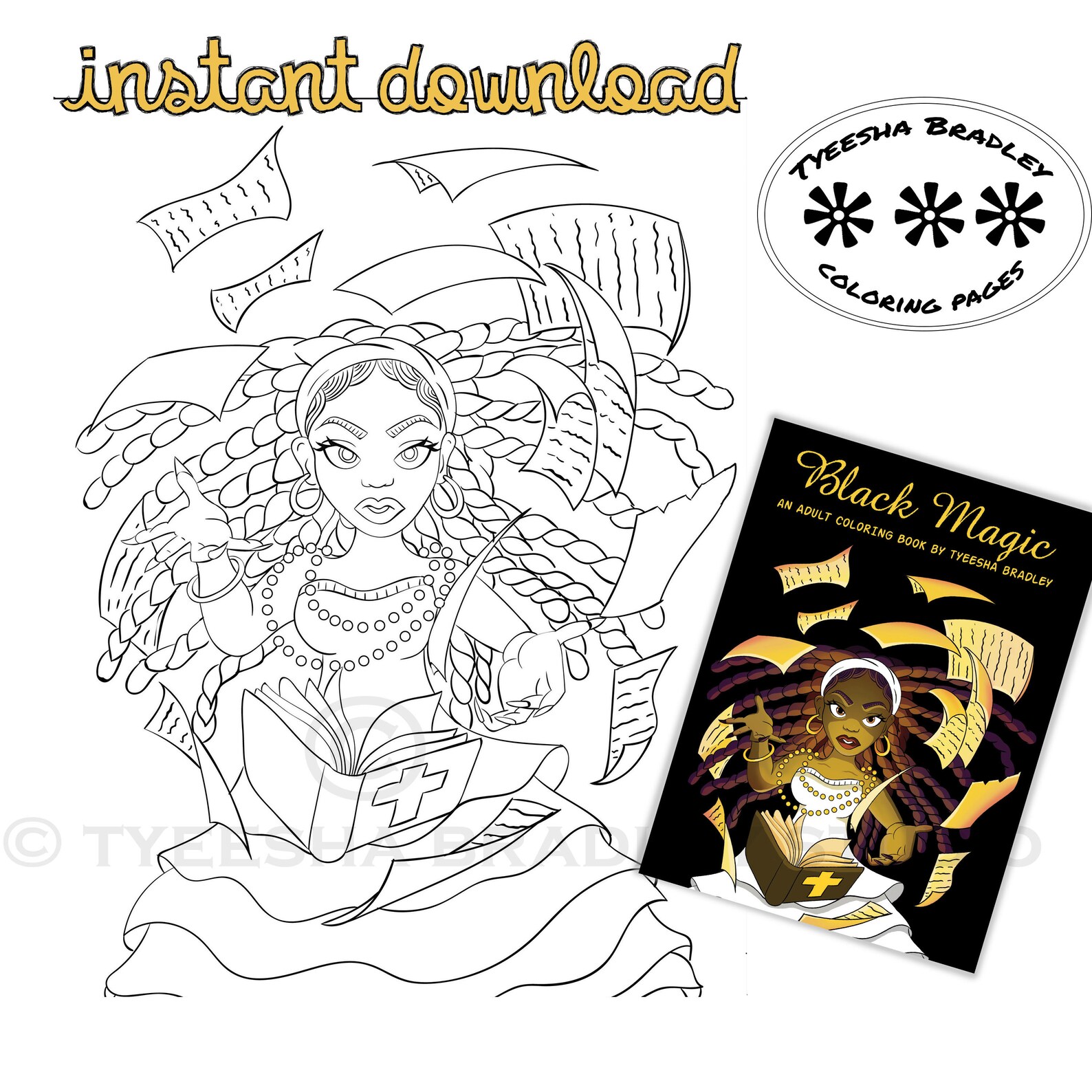Instant Download Adult Coloring Page, Halloween, Witch, Magic, Hoodoo ...