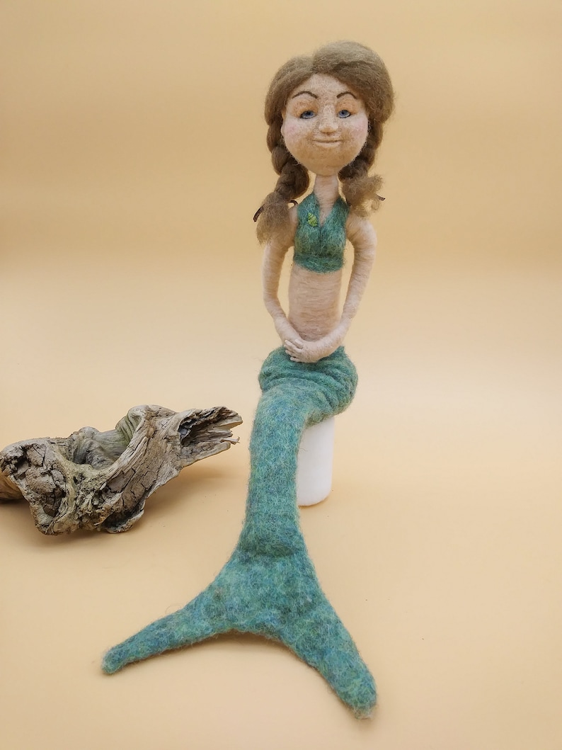 Needle Felted Mermaid Doll Ocean Decor Deep Blue Aquamarine Little Girl ...