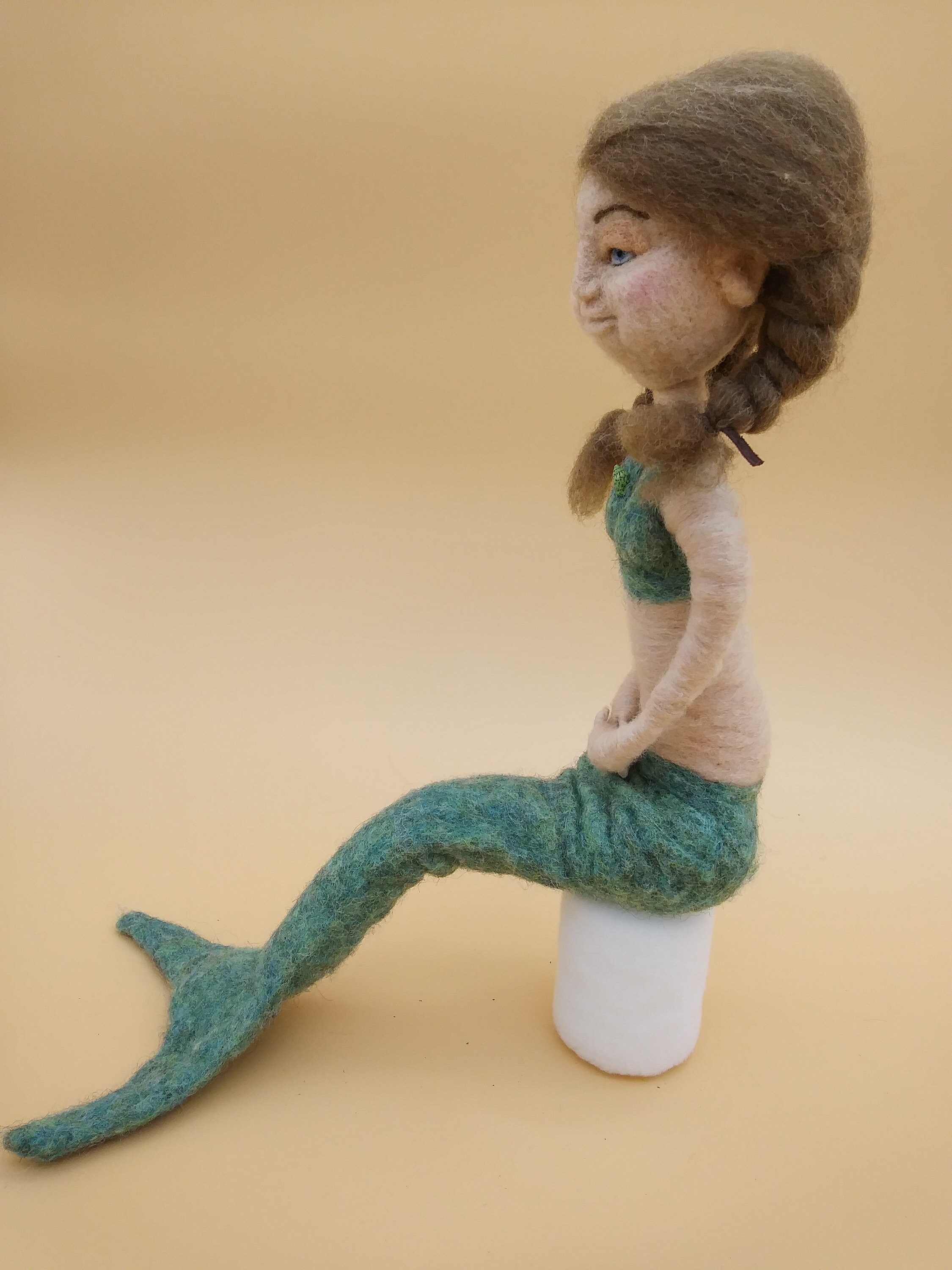 Needle Felted Mermaid Doll - Ocean Decor - Deep Blue Aquamarine ...