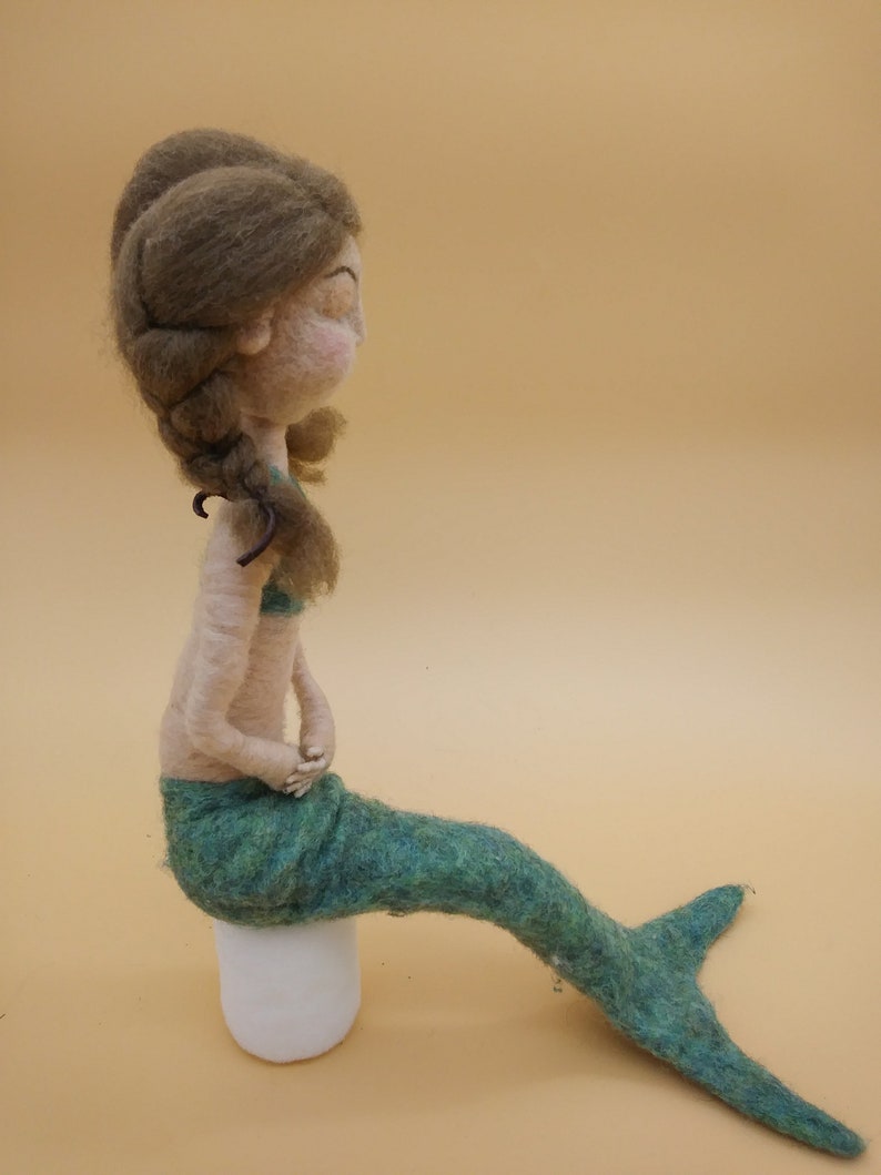 Needle Felted Mermaid Doll Ocean Decor Deep Blue Aquamarine Little Girl ...