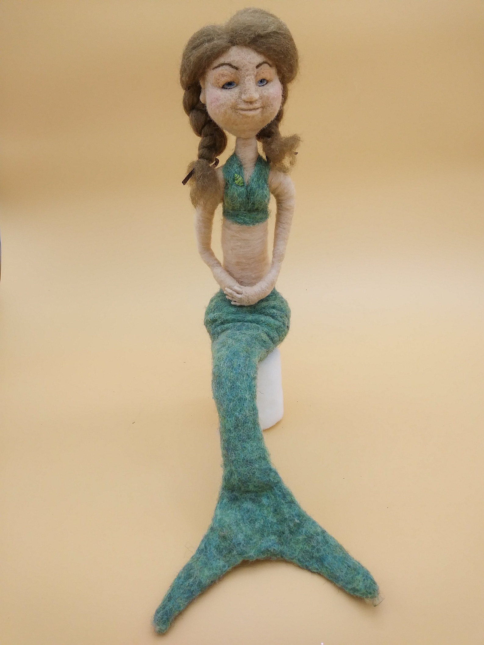 Needle Felted Mermaid Doll Ocean Decor Deep Blue Aquamarine Little Girl ...