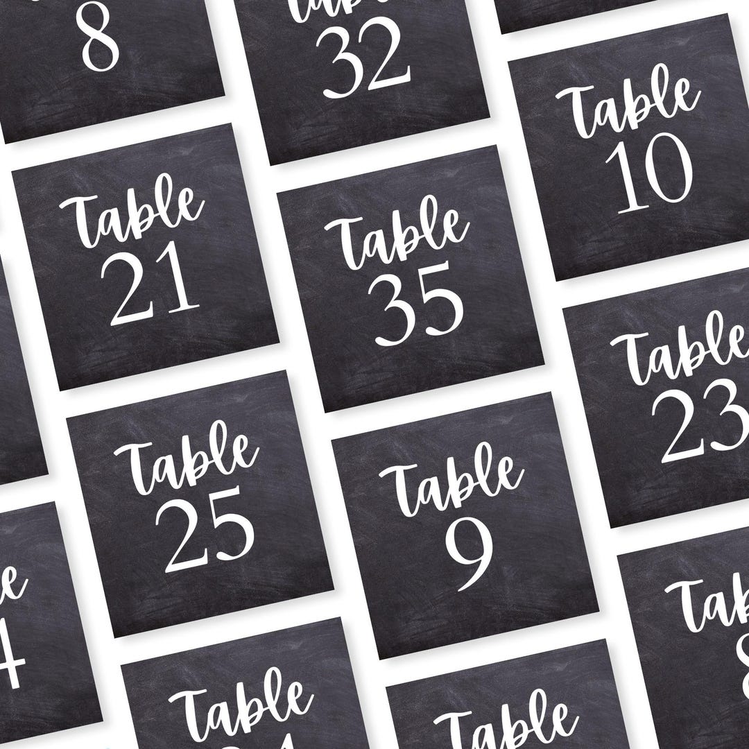 Chalkboard Table Number Canva Template | 4x4 Table Numbers Printable ...